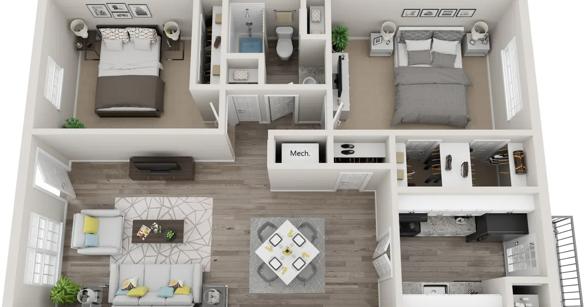 Unit SW-245 - B2 | 2 Bed | 1 Bath | Life at Jackson Square